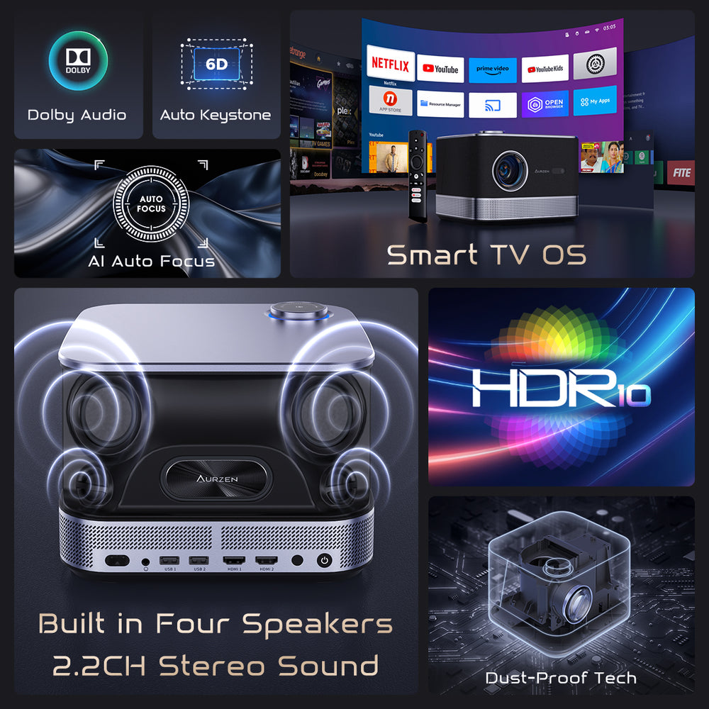 Aurzen BOOM 3 Black Smart Projector | 1080P Home Theater | Portable ...